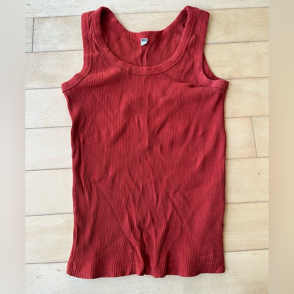 Uniqlo | Tops | Uniqlo Red Ribbed Tank Top | Poshmark